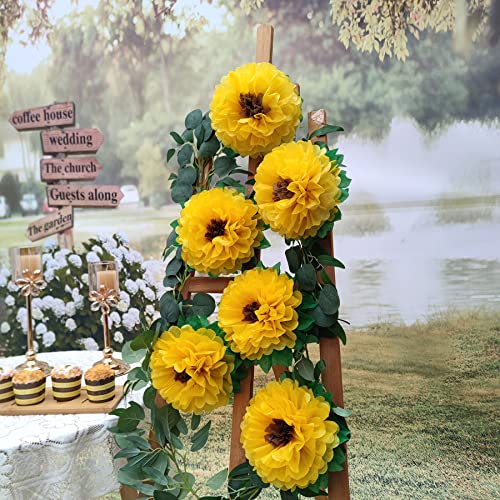 Mybbshower Tissue Paper Sunflowers Decorations for Wall Birthday Party Backdrop Home Decoration Pack of 6