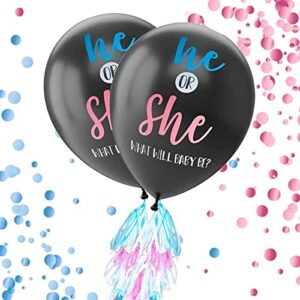 gender reveal balloon kit – 2-pack giant xl confetti balloons with 24 tassels and string – gender reveal party supplies, 36-inch diameter balloons