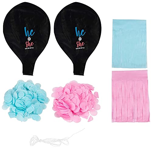 Gender Reveal Balloon Kit – 2-Pack Giant XL Confetti Balloons with 24 Tassels and String – Gender Reveal Party Supplies, 36-Inch Diameter Balloons