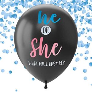 Gender Reveal Balloon Kit – 2-Pack Giant XL Confetti Balloons with 24 Tassels and String – Gender Reveal Party Supplies, 36-Inch Diameter Balloons