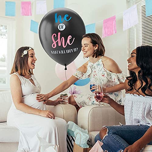 Gender Reveal Balloon Kit – 2-Pack Giant XL Confetti Balloons with 24 Tassels and String – Gender Reveal Party Supplies, 36-Inch Diameter Balloons