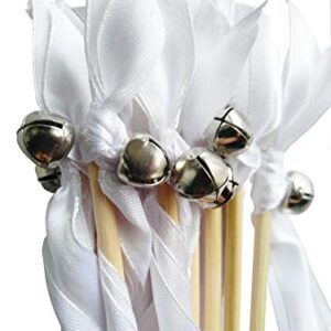 50PCS Ribbon Wands with Triple Ribbon and Silver Bell Party Wand Party Favors Streamers Ribbon Sticks Magic Fairy Wands for Wedding Decors