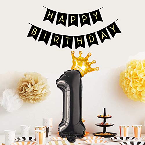 Gadeja Black Number Balloon(1), Digital crown Children's Birthday Party Decorative Balloons, Birthday Balloons Party supplies,Aluminum Film Balloon 32 Inch for Baby Shower Wedding and 1st Themed Party