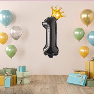 Gadeja Black Number Balloon(1), Digital crown Children's Birthday Party Decorative Balloons, Birthday Balloons Party supplies,Aluminum Film Balloon 32 Inch for Baby Shower Wedding and 1st Themed Party