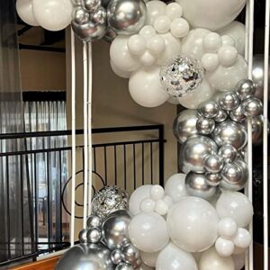 White and Silver Balloon Garland Arch Kit - 120Pcs 12In 10In 5In White Silver Metallic Confetti Latex Balloons for Graduation Birthday Baby Shower Wedding Father's Day Party Decorations