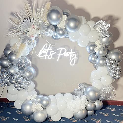 White and Silver Balloon Garland Arch Kit - 120Pcs 12In 10In 5In White Silver Metallic Confetti Latex Balloons for Graduation Birthday Baby Shower Wedding Father's Day Party Decorations