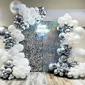 White and Silver Balloon Garland Arch Kit - 120Pcs 12In 10In 5In White Silver Metallic Confetti Latex Balloons for Graduation Birthday Baby Shower Wedding Father's Day Party Decorations