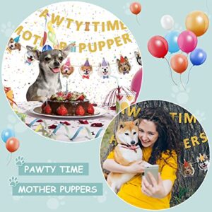 3 Pieces Let's Pawty Banner Dog Birthday Party Supplies Gold Glitter Mother Puppers Pawty Time Dog Banners for Dog Birthday Party Decorations