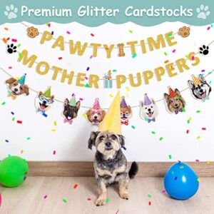 3 Pieces Let's Pawty Banner Dog Birthday Party Supplies Gold Glitter Mother Puppers Pawty Time Dog Banners for Dog Birthday Party Decorations