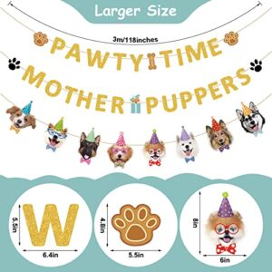 3 Pieces Let's Pawty Banner Dog Birthday Party Supplies Gold Glitter Mother Puppers Pawty Time Dog Banners for Dog Birthday Party Decorations