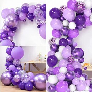 Purple Balloons Garland Arch Kit, Metallic Purple Balloons Arch 18'' 12'' 10'' 5'', Purple Confetti Balloons for Birthday Baby Shower Wedding Graduation Party Decorations for Women Girls Birthday