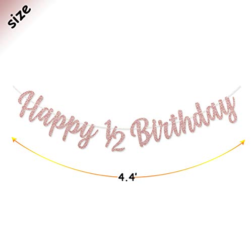 Happy 1/2 Birthday Banner Half Birthday Banner 6 Months Banner Pre-Strung 1/2 Half Year Cake Topper for Baby's 6 Months Half Year Birthday Party Decorations (Rose Gold)