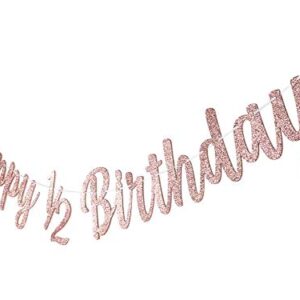 Happy 1/2 Birthday Banner Half Birthday Banner 6 Months Banner Pre-Strung 1/2 Half Year Cake Topper for Baby's 6 Months Half Year Birthday Party Decorations (Rose Gold)