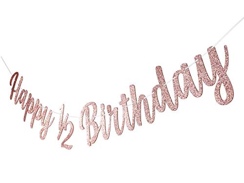 Happy 1/2 Birthday Banner Half Birthday Banner 6 Months Banner Pre-Strung 1/2 Half Year Cake Topper for Baby's 6 Months Half Year Birthday Party Decorations (Rose Gold)