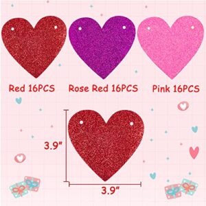 2PCS 27.6Ft Valentines Day Heart Banner - Valentine Glitter Garland Red Pink Rosy Wedding Party Decorations Ornaments