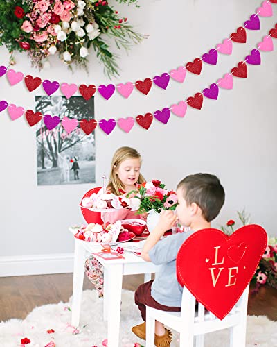 2PCS 27.6Ft Valentines Day Heart Banner - Valentine Glitter Garland Red Pink Rosy Wedding Party Decorations Ornaments