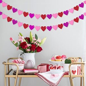 2PCS 27.6Ft Valentines Day Heart Banner - Valentine Glitter Garland Red Pink Rosy Wedding Party Decorations Ornaments