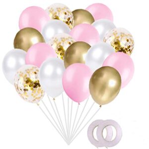 60Pcs Gold Pink Pearl White Gold Confetti 12 Inch Latex Balloon Set for Engagement Birthday Wedding Baby Bridal Shower Party Decorations.