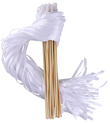 Wishprom Ribbon Stick Wands Streamers for Wedding Party Favor (White-30PCS)