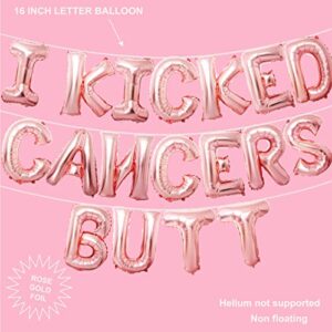 Tihuprly Cancer Survivor Cancer Free Party Decor - Rose Gold - 16" I KICKED CANCERS BUT" Foil Balloon + 5 Confetti Balloons + 5 Latex Balloons - Breast Cancer Free Banner Breast Protection Banner