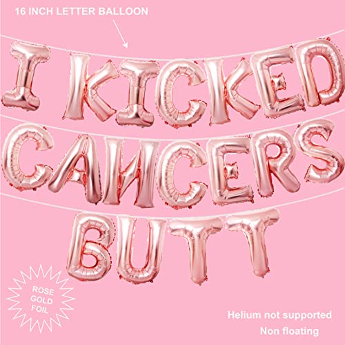 Tihuprly Cancer Survivor Cancer Free Party Decor - Rose Gold - 16" I KICKED CANCERS BUT" Foil Balloon + 5 Confetti Balloons + 5 Latex Balloons - Breast Cancer Free Banner Breast Protection Banner