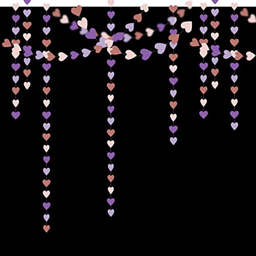 Rose-Gold Pink-Purple Party-Decorations Heart Garland - 52Ft Streamers Baby Shower Decorations Girl Women Birthday Hanging Paper Banner,Valentines Day Wedding Engagement Decor Lasting Surprise