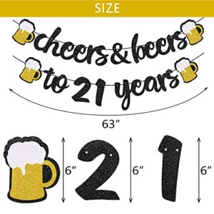 21th Birthday Decorations, 21 Years Anniversary Decorations for Men Women, Cheers to 21 Years Banner, 32 Inch Number 21 Gold Foil Balloon, 21 Sign Latex Balloon, Cheers Cup Foil Balloon