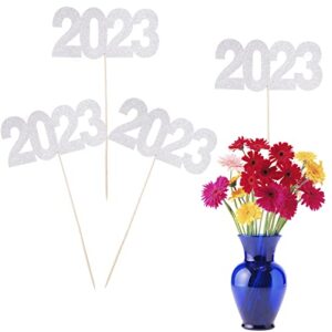 12 pieces glitter 2023 centerpiece sticks silver double sided 2023 graduation party sticks 2023 floral picks table centerpiece topper for 2023 graduation new year party decoration supplies,4.9×9.1″