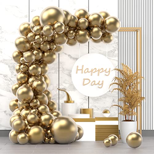 Gold Metallic Chrome Balloon Garland Kit - 102PCS 18In 12In 10In 5In Party Balloon Kit With 33FT Ribbon for Birthday Wedding Graduation Engagement Baby Shower Party Decorations