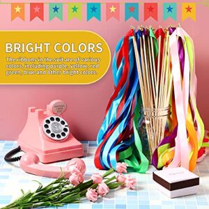 50 Pieces Ribbon Sticks Wedding Streamers Chromatic Streamers Silk Fairy Sticks for Party, Birthday, Celebration and Holiday (Colorful)