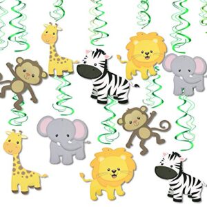 konsait jungle animal hanging swirl decoration(30pack), safari theme zoo swirls animals birthday party spirals home ceiling wall decor for woodland farm baby shower favor supplies decor