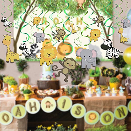 Konsait Jungle Animal Hanging Swirl Decoration(30Pack), Safari Theme Zoo Swirls Animals Birthday Party Spirals Home Ceiling Wall Decor for Woodland Farm Baby Shower Favor Supplies Decor