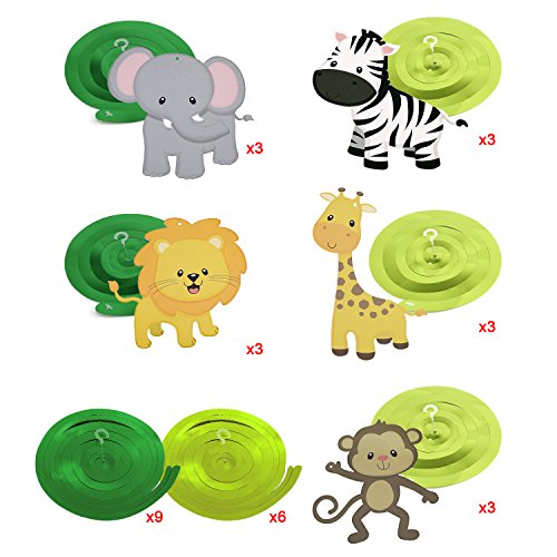 Konsait Jungle Animal Hanging Swirl Decoration(30Pack), Safari Theme Zoo Swirls Animals Birthday Party Spirals Home Ceiling Wall Decor for Woodland Farm Baby Shower Favor Supplies Decor