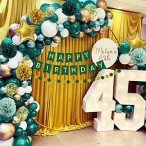 Green Gold Party Decorations Men Women 55PCS Retro Dark Green Gold Balloons Garland Kit Tissue Pom Poms Flowers Happy Birthday Banner Metal and Sequin Balloons Swirl Streamers for Retire Baby Shower