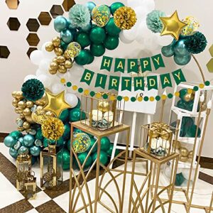 Green Gold Party Decorations Men Women 55PCS Retro Dark Green Gold Balloons Garland Kit Tissue Pom Poms Flowers Happy Birthday Banner Metal and Sequin Balloons Swirl Streamers for Retire Baby Shower