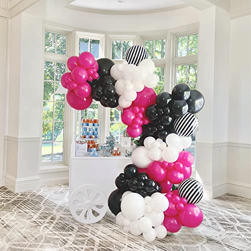 Black And White Balloons Striped Hot Pink Garland Kit Arch Birthday Party Baby Shower Decorations For Girl