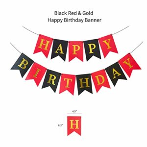 ANSOMO Red and Black Happy Birthday Bunting Banner Party Decorations Gold Signs Streamers Men Women Boys Girls