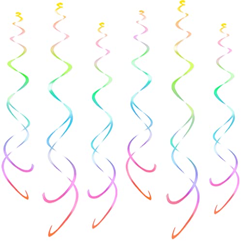 36pcs Pastel Rainbow Party Decorations Iridescent White Hanging Swirls Shimmer Transparent Streamers for Birthday Wedding Party Baby Shower Decoration Supplies