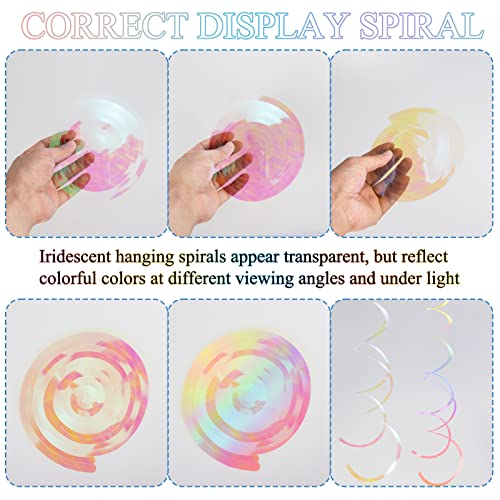 36pcs Pastel Rainbow Party Decorations Iridescent White Hanging Swirls Shimmer Transparent Streamers for Birthday Wedding Party Baby Shower Decoration Supplies