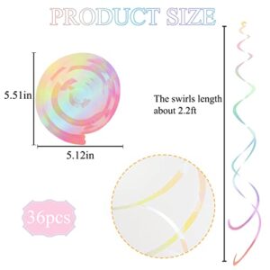 36pcs Pastel Rainbow Party Decorations Iridescent White Hanging Swirls Shimmer Transparent Streamers for Birthday Wedding Party Baby Shower Decoration Supplies