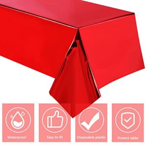 8 Pcs Plastic Red Foil Tablecloth 39 x 108 Inch Metallic Red Table Cloths for Parties Waterproof Tinsel Shiny Red Table Cover for Birthday Wedding Party Anniversary Christmas