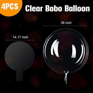 4 Pcs 36 Inches Light up Clear Bobo Balloons Valentine's Day Large Glow LED Balloons with String Lights Jumbo Transparent Balloons for DIY Wedding Banquet Party Anniversary (Warm White Light)