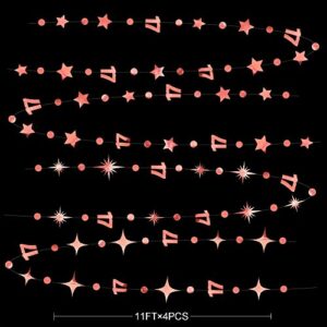 Rose Gold 17th Birthday Decorations Number 17 Circle Dot Star Garland Streamer Bunting Banner Backdrop for Girls Seventeen Year Old Birthday 17 and Fabulous Happy 17th Anniversary Party Supplies