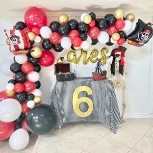 120pcs Pirate Balloon Garland Kit, Red Black White Skull Metallic Gold Balloons Arch for Pirate Ship Theme Sea Sailing Graduation Halloween Baby Shower Boys Birthday Party Decoration Supplies