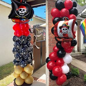 120pcs Pirate Balloon Garland Kit, Red Black White Skull Metallic Gold Balloons Arch for Pirate Ship Theme Sea Sailing Graduation Halloween Baby Shower Boys Birthday Party Decoration Supplies