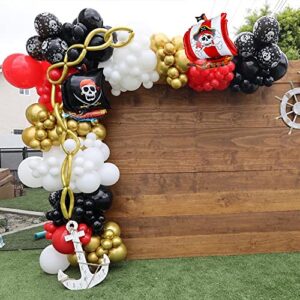 120pcs Pirate Balloon Garland Kit, Red Black White Skull Metallic Gold Balloons Arch for Pirate Ship Theme Sea Sailing Graduation Halloween Baby Shower Boys Birthday Party Decoration Supplies