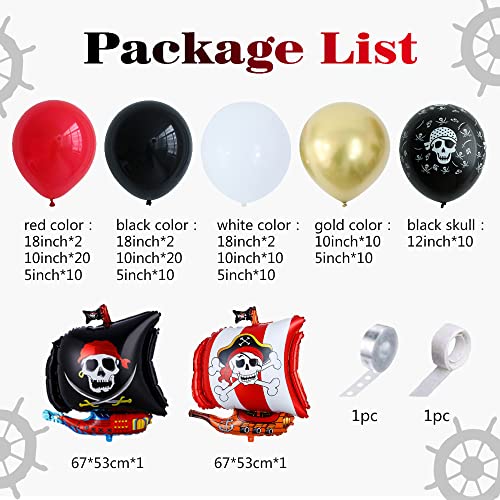 120pcs Pirate Balloon Garland Kit, Red Black White Skull Metallic Gold Balloons Arch for Pirate Ship Theme Sea Sailing Graduation Halloween Baby Shower Boys Birthday Party Decoration Supplies