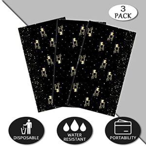 Trgowaul Happy Birthday Tablecloth, Cheers 52 x 90 Inches Rectangle Black and Gold Plastic Tablecovers for Party Supplies Decoration (Cheers tablecover(3pcs))