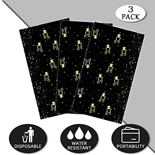 Trgowaul Happy Birthday Tablecloth, Cheers 52 x 90 Inches Rectangle Black and Gold Plastic Tablecovers for Party Supplies Decoration (Cheers tablecover(3pcs))