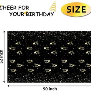 Trgowaul Happy Birthday Tablecloth, Cheers 52 x 90 Inches Rectangle Black and Gold Plastic Tablecovers for Party Supplies Decoration (Cheers tablecover(3pcs))